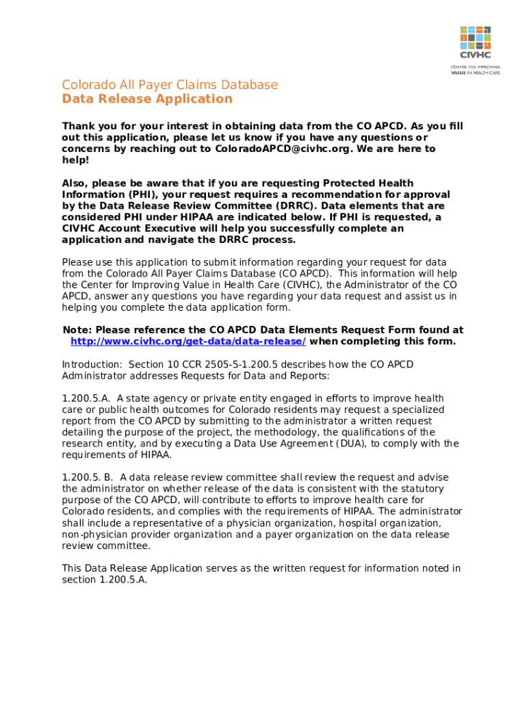 Colorado All Payer Claims Database (APCD) - civhc.org Doc Template | pdfFiller