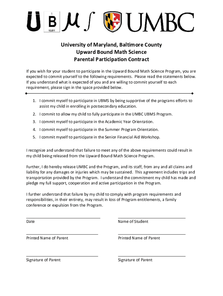 Fillable Online ubms umbc ubms.umbc.edu files 2021WAIVER AND RELEASE AGREEMENT FOR THE Upward ...