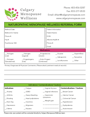 Fillable Online NATUROPATHIC MENOPAUSE WELLNESS REFERRAL FORM ...