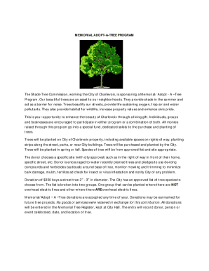 Fillable Online MEMORIAL ADOPT-A-TREE PROGRAM The Shade Tree ... Fax ...