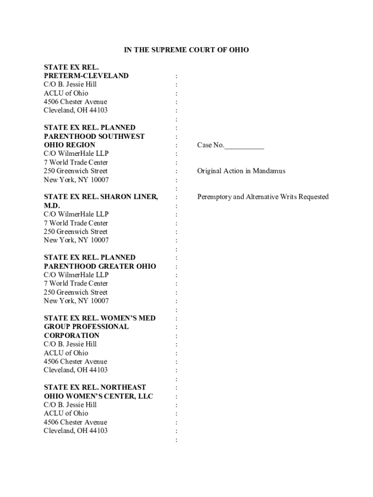 Fillable Online IN THE SUPREME COURT OF OHIO STATE EX REL. PRETERM ...