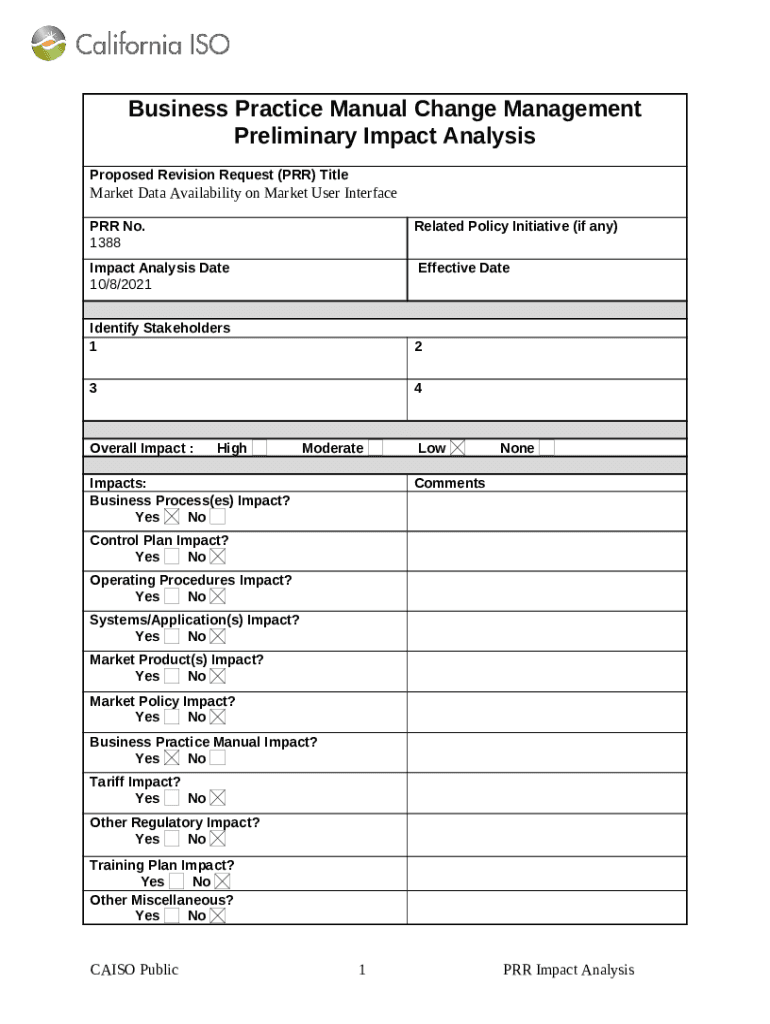 PRR Impact Analysis Doc Template | pdfFiller