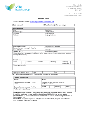 Bristol Wellbeing Therapies Referral Doc Template | pdfFiller