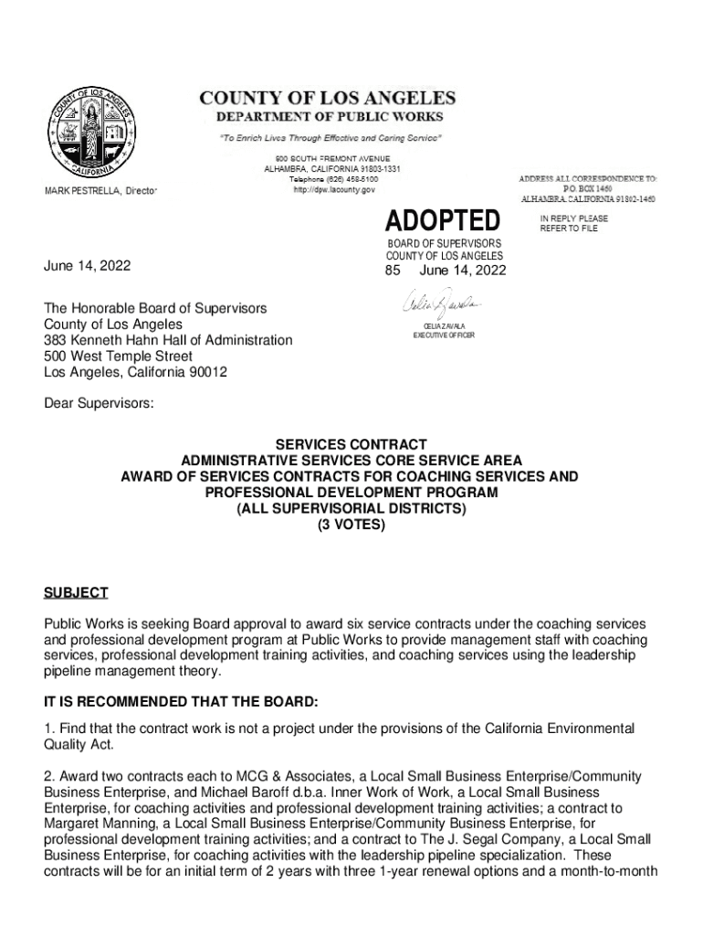 Fillable Online file lacounty Public Works is seeking Board approval to award six service ...