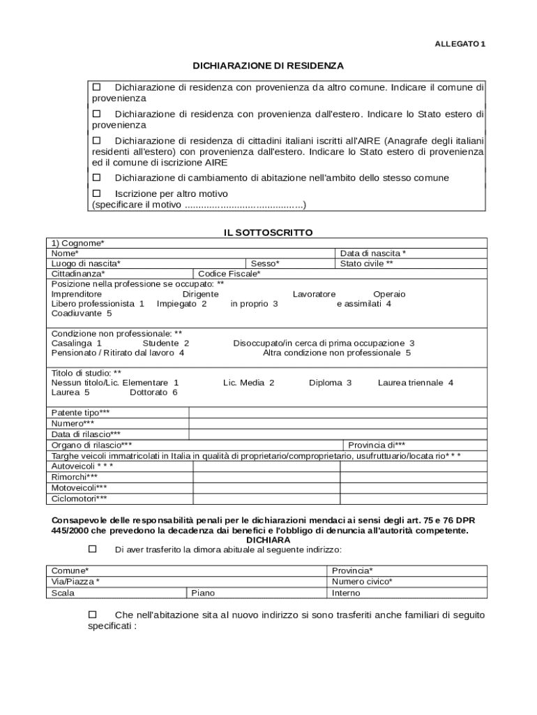 PDF 1 DICHIARAZIONE DI RESIDENZA Dichiarazione di residenza con ... Doc ...