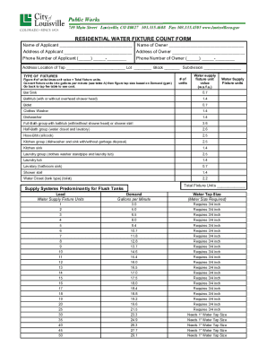 Fillable Online Public Works - RESIDENTIAL WATER FIXTURE COUNT FORM Fax ...