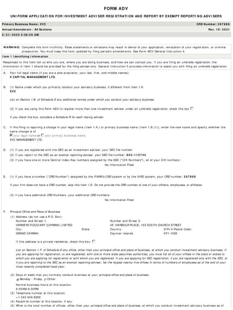 Fillable Online FORM ADV (Paper Version) - SECFORM ADV (Paper Version ...