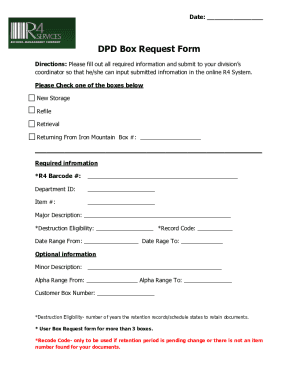 Fillable Online DPD Box Request Form Fax Email Print - pdfFiller