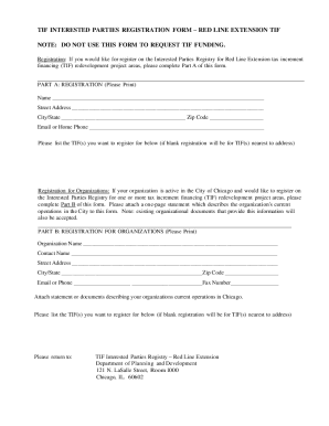 Fillable Online www.chicago.govTIFIPFormandRules-RLETIF INTERESTED PARTIES REGISTRATION FORM RED ...