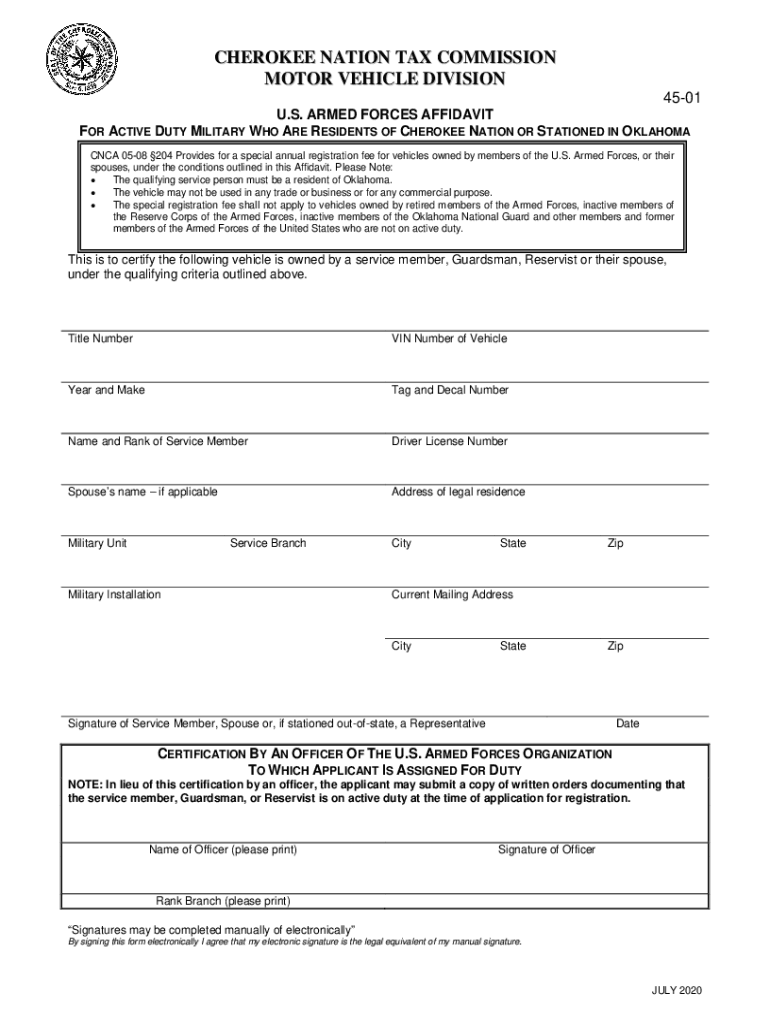 Fillable Online PDF Form 779 US Armed Forces Affidavit - Oklahoma.gov ...