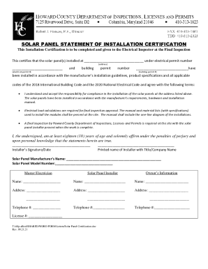 Fillable Online SOLAR PANEL STATEMENT OF INSTALLATION CERTIFICATION Fax ...