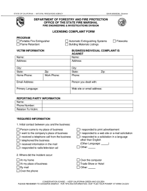 Fillable Online osfm fire ca PFE-07EN-17 Licensing Complaint Form 2020 ...