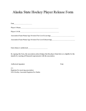 Fillable Online Alaska State Hockey Player Release Form Fax Email Print ...