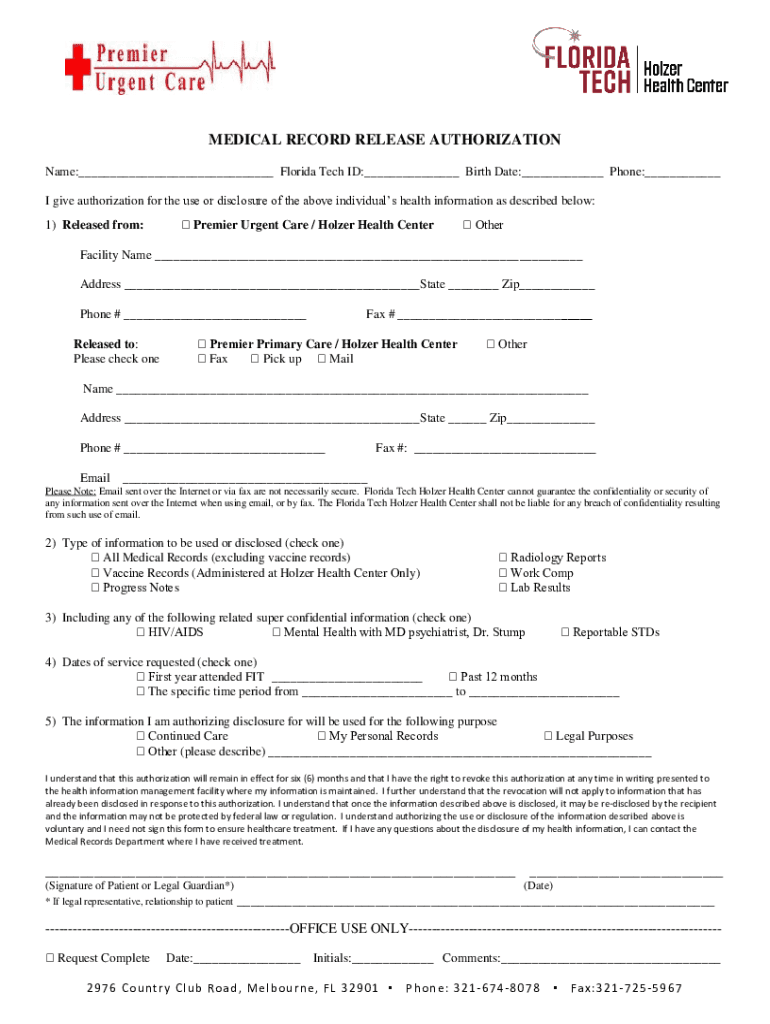 Fillable Online MEDICAL RECORD RELEASE AUTHORIZATION Fax Email Print - pdfFiller