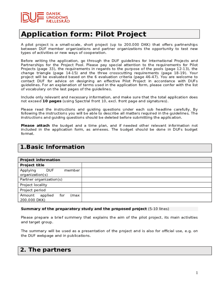 Application : Pilot project - duf.dk Doc Template | pdfFiller
