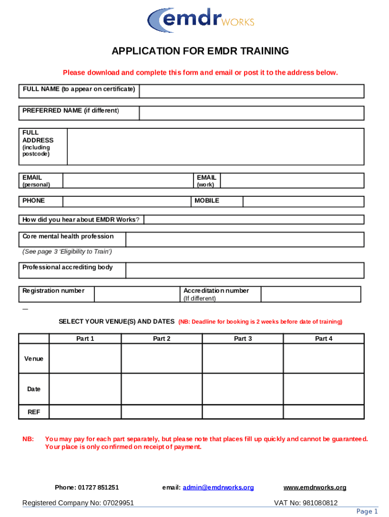 emdrworks.orgApplication-APPLICATION FOR EMDR TRAINING Doc Template | pdfFiller