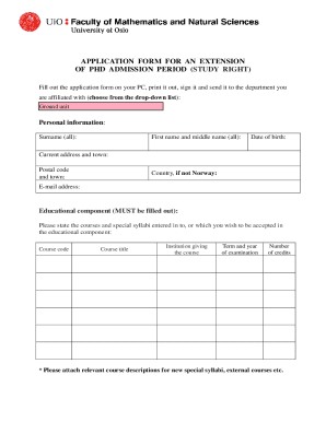 Fillable Online APPLICATION FORM FOR AN EXTENSION OF PHD ADMISSION ...