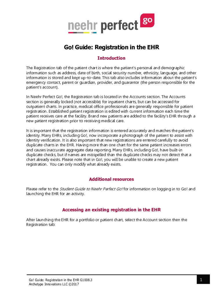 Fillable Online EHR Go Guide: Registration in the EHRElectronic Health ...