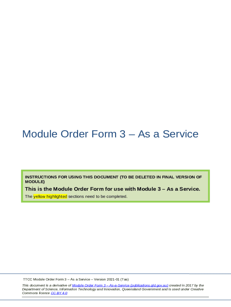 Module Order 3 - As a Service Doc Template | pdfFiller