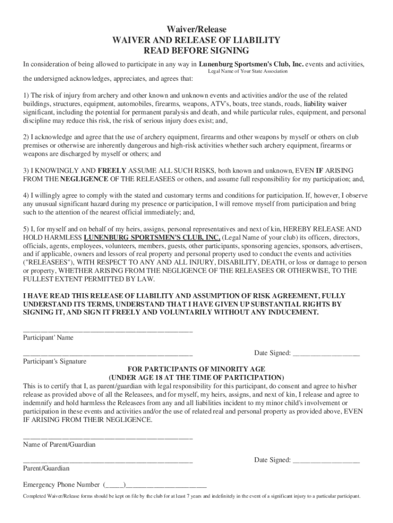 Fillable Online WAIVER AND RELEASE OF LIABILITY - READ BEFORE SIGNING ...