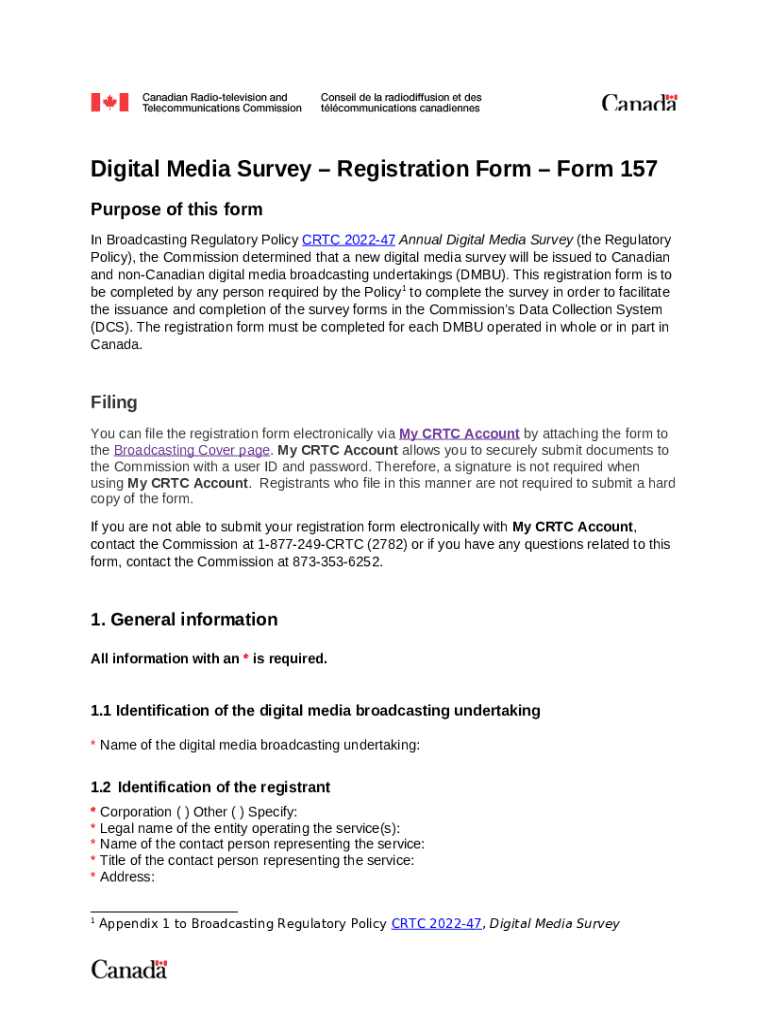 Digital Media SurveyRegistration 157CRTC Doc Template | pdfFiller