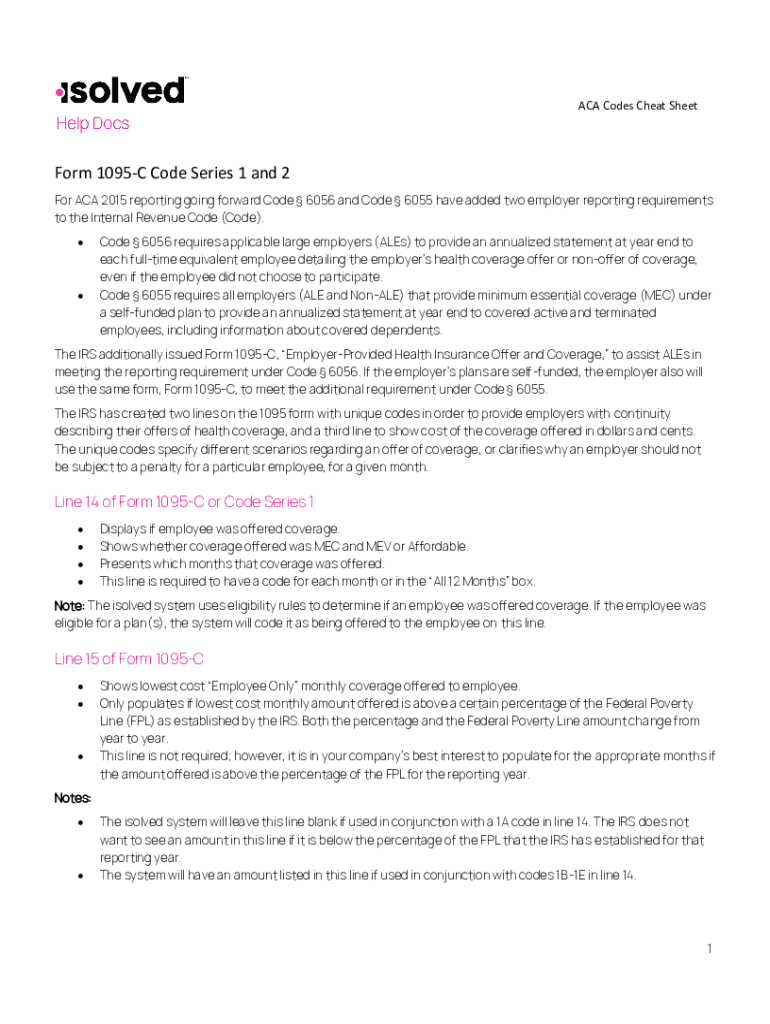 Fillable Online ACA Codes - a 1095-Cheat Sheet You're Gonna love Fax Email Print - pdfFiller
