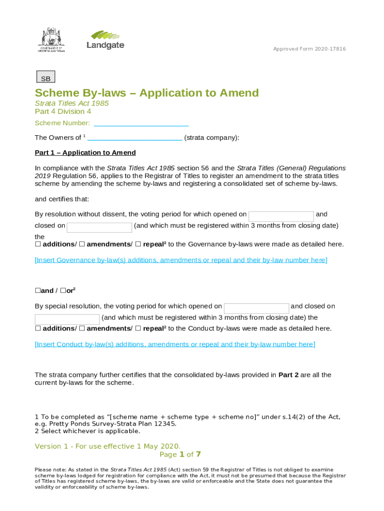 Scheme By-laws - Application to Amend Doc Template | pdfFiller