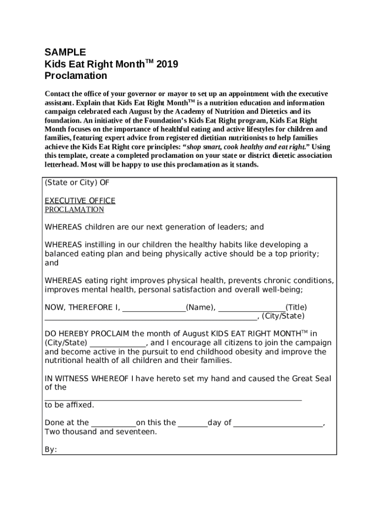 PROCLAMATION - Eatright.org - Academy of Nutrition and Dietetics Doc ...