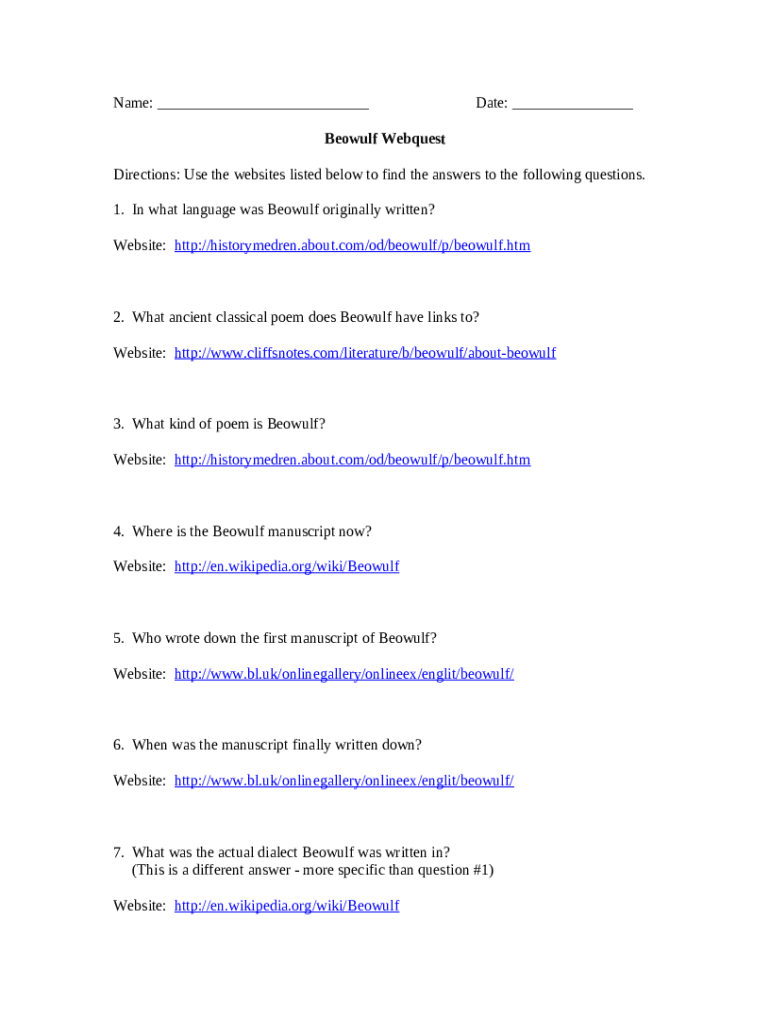 Beowulf Webquest.doc - Name:Date:Beowulf Webquest Directions: Use ...