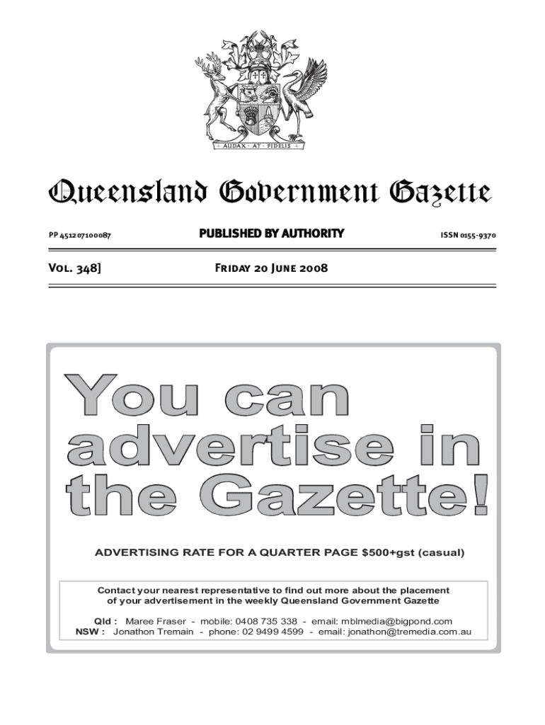 Fillable Online Gazette Cover.fm - Queensland Government publications ...