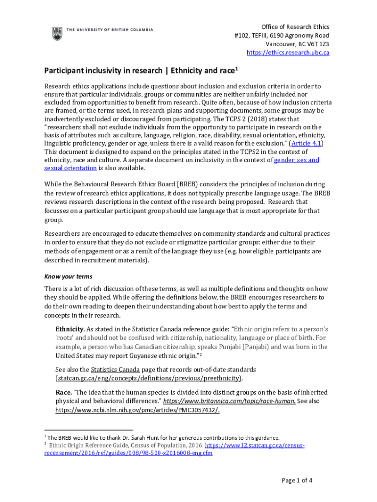 Fillable Online ethics research ubc Participant inclusivity in research ...
