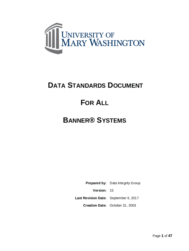 Banner Data Standards & Guideline For University Data Standards: Fill ...