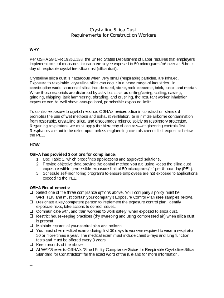4-Hour Class on New OSHA Respirable Crystalline Silica for Construction ...