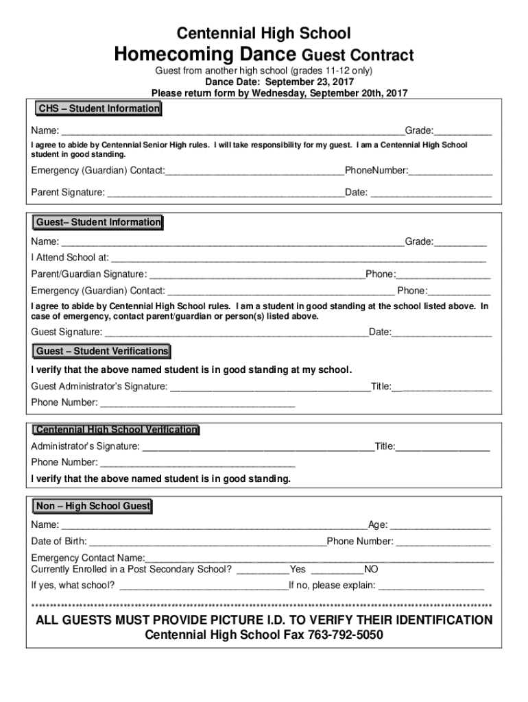 Fillable Online School Dance Guest Contract Form - Special Circumstance ...