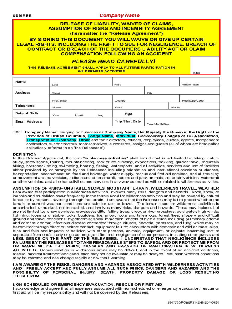 Fillable Online backcountrylodgesofbc.com wp-content uploadsPLEASE READ CAREFULLY - Backcountry ...