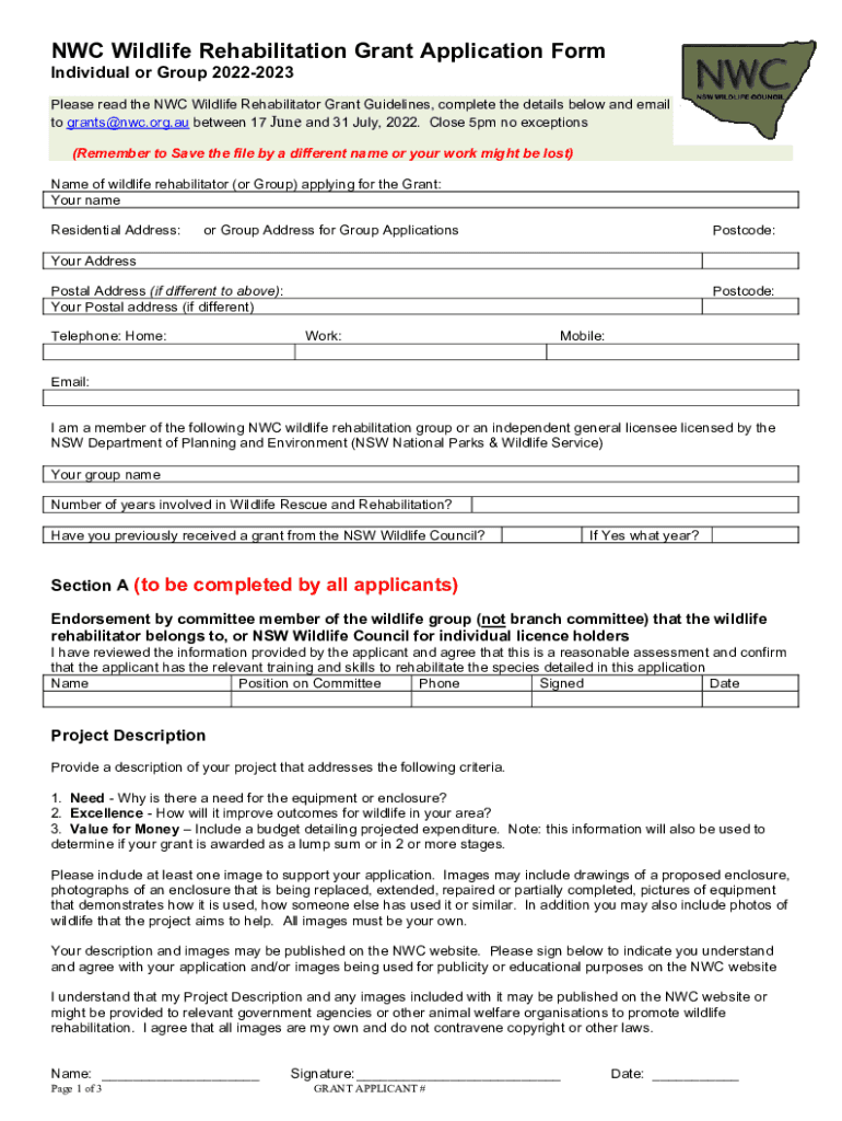 Fillable Online www.nwc.org.auwp-contentuploadsNWC Wildlife ...