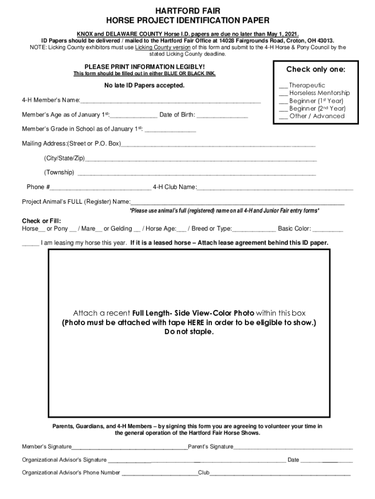 Fillable Online Fillable Online 2013 Delaware & Knox Co. Jr. Fair Horse ...