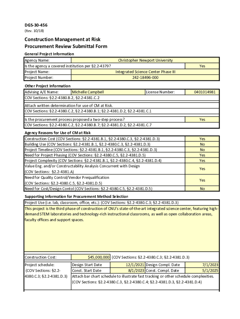 Fillable Online dgs-30-45610-18cm-at-risk-procurement-selection-form ...