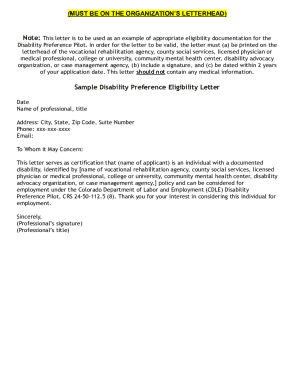 Fillable Online Sample Disability Preference Eligibility Letter Fax ...
