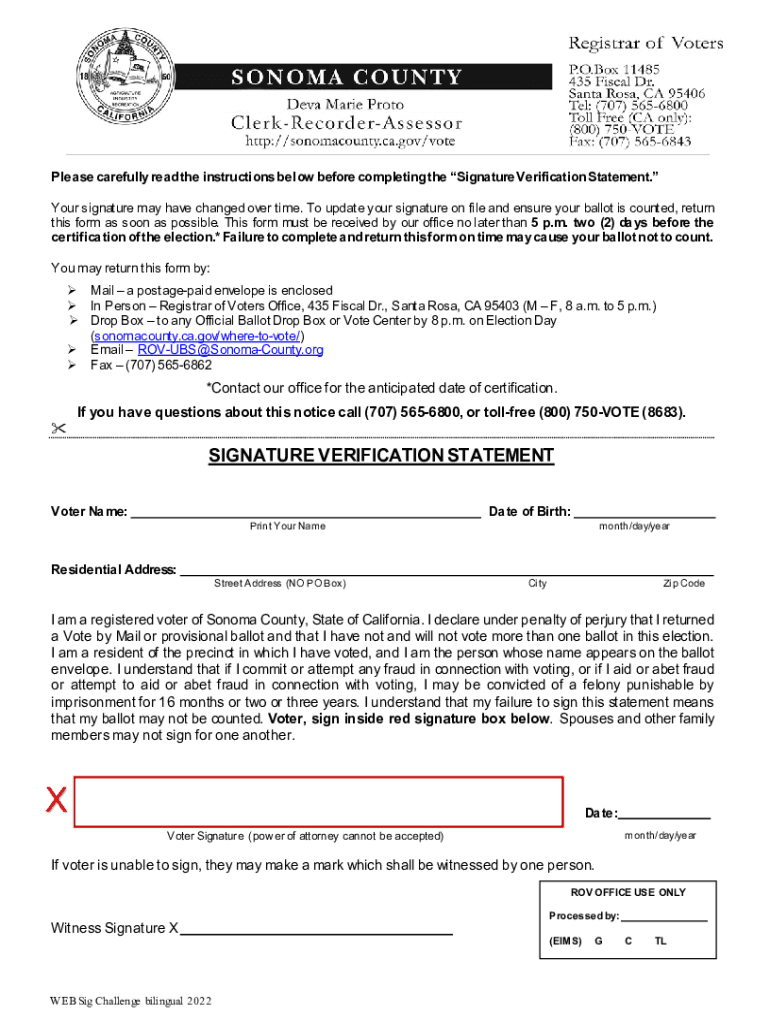 Fillable Online Signature Verification Statement Form. Signature ...