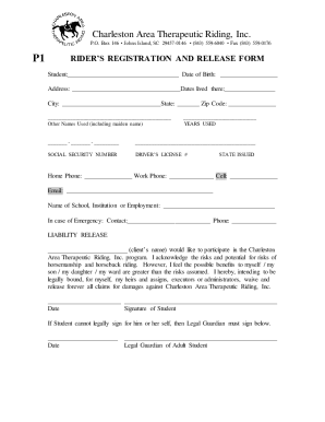 Fillable Online RIDERS REGISTRATION AND RELEASE FORM Fax Email Print ...