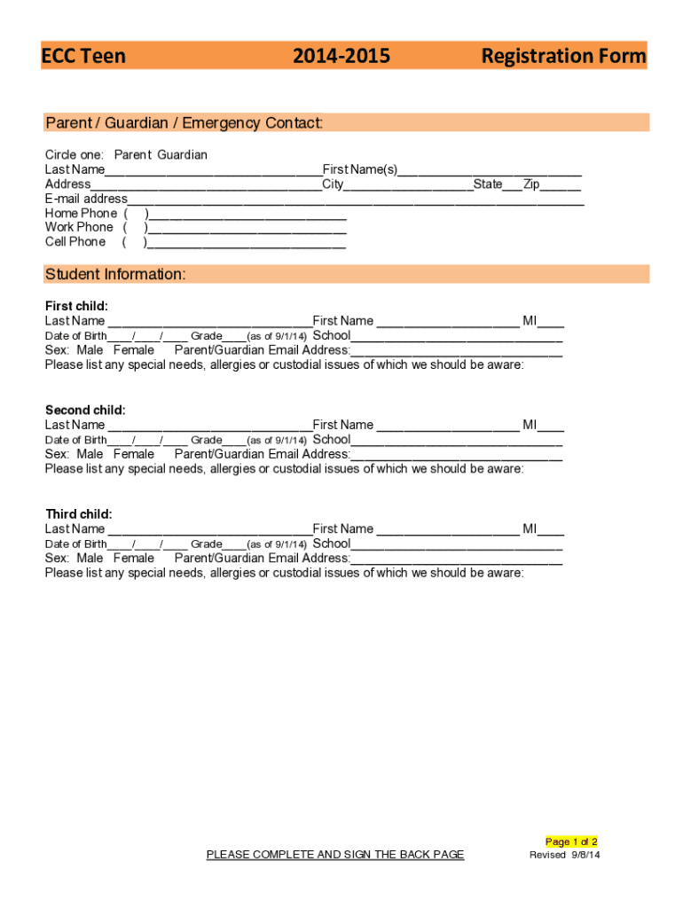 Fillable Online www.pdffiller.com253594880-ECC-KidsGet the free ECC Kids Registration Form 2014 ...