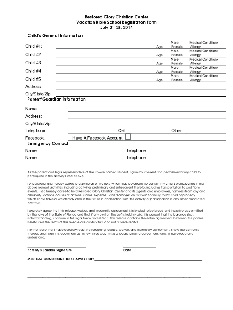 Fillable Online RGCC VBS Registration Form2014.docx Fax Email Print ...