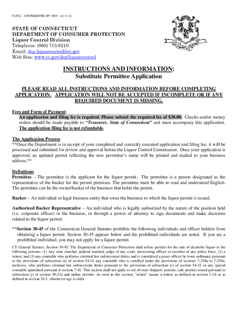Fillable Online portal.ct.gov DCP Liquor-Control-DivisionLiquor Permit ...