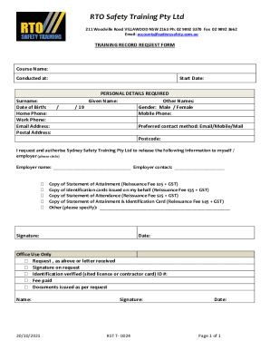 Fillable Online RST T-0024Training Record Request Form.docx Fax Email ...
