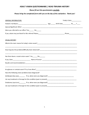 Fillable Online ocvt.infohead-trauma-pre-screening-questionnaireHead ...