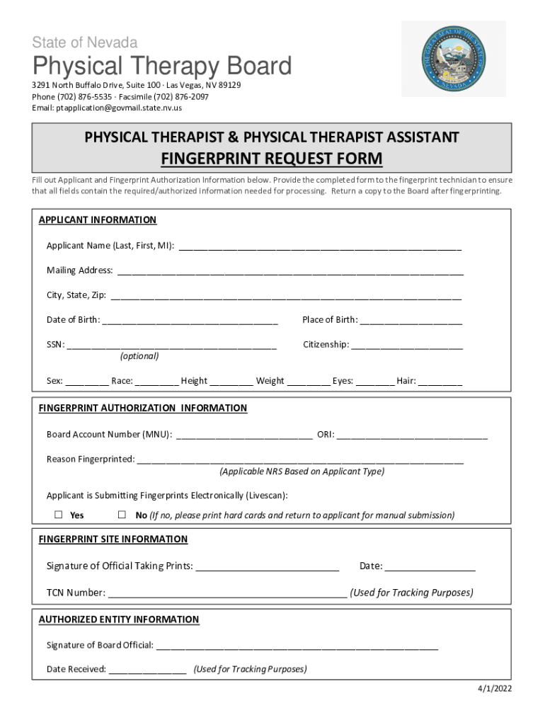Fillable Online ptboard nv Fingerprint Request Form State of Nevada ...