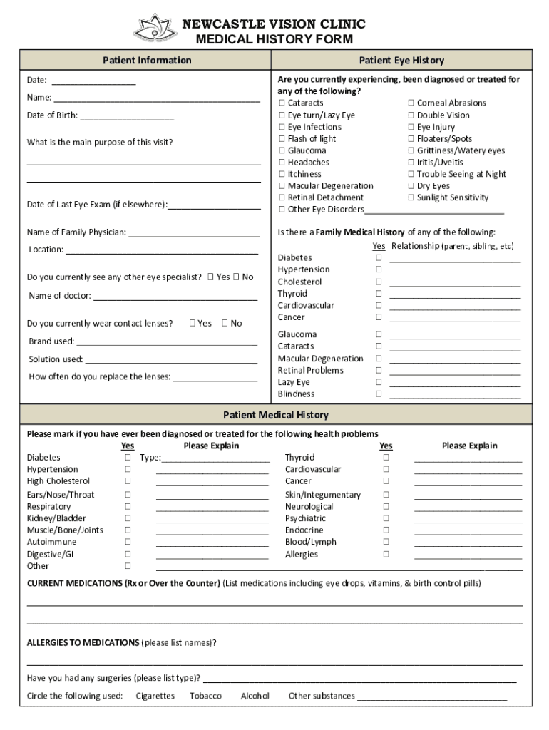 Fillable Online NVC New Patient medical history form.docx Fax Email ...