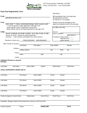 Fillable Online Pass Plan Registration Form.xls Fax Email Print - pdfFiller