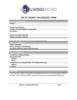 Fillable Online livingword.churchwp-contentuploadsUSE OF CHURCH VAN ...